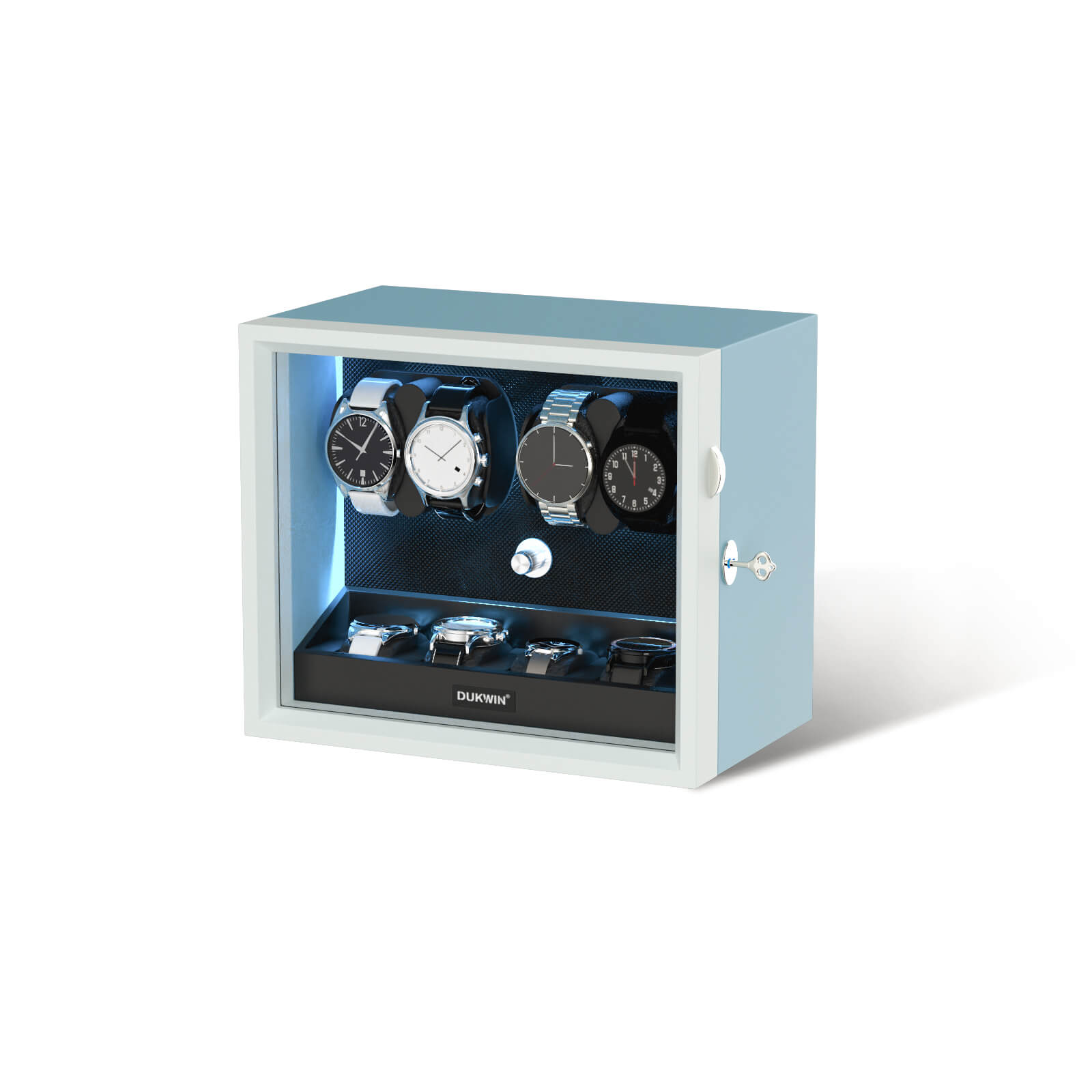 4 + 4 Watch Winder with Extra Storages Aurora Blue Light Quiet Motors ...