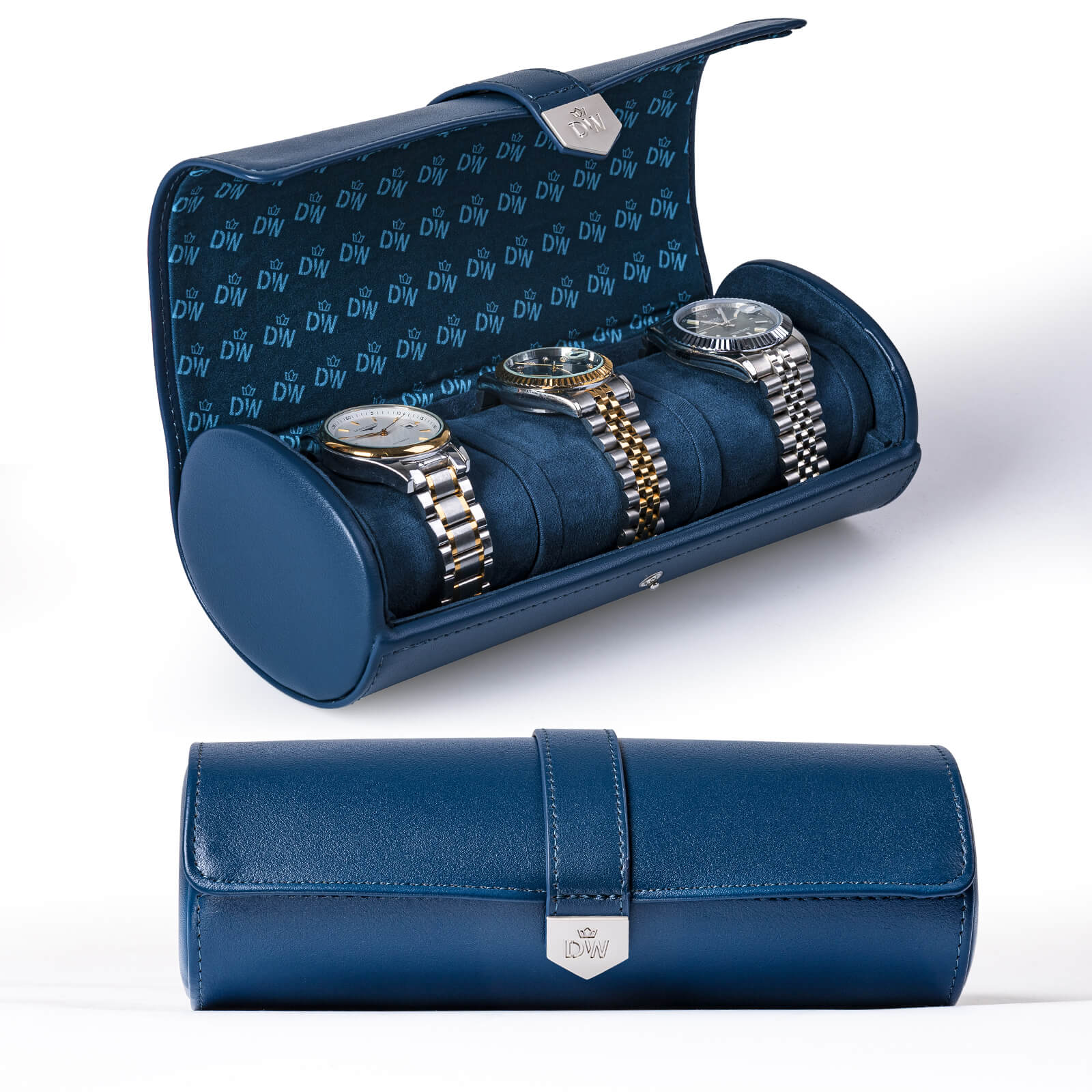 Vegan Leather Triple Watch Roll Travel Case with Hidden Jewelry Capsul ...