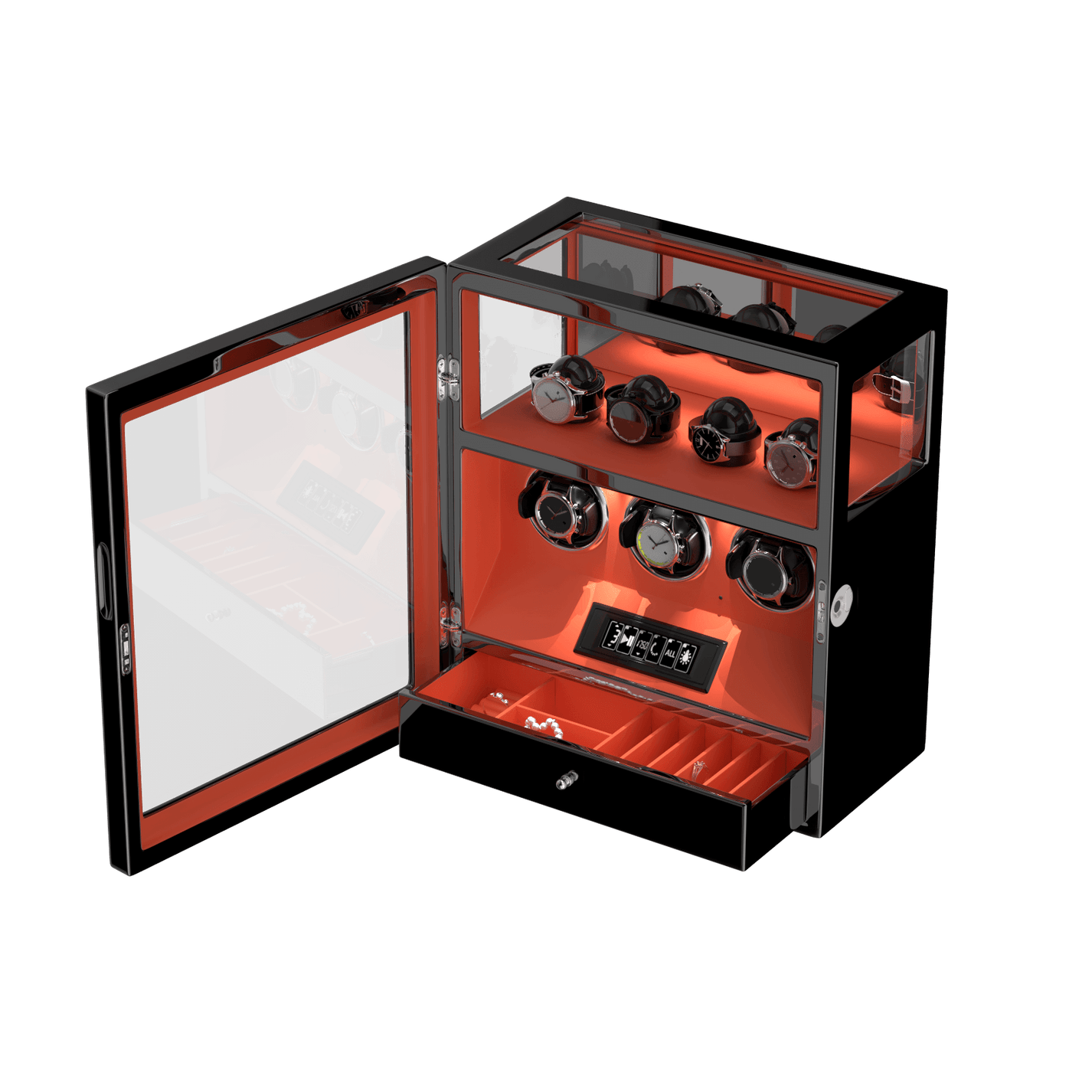 Fingerprint Lock 3 Watch Winders with Extra 4 Watches Storage LCD Remo ...